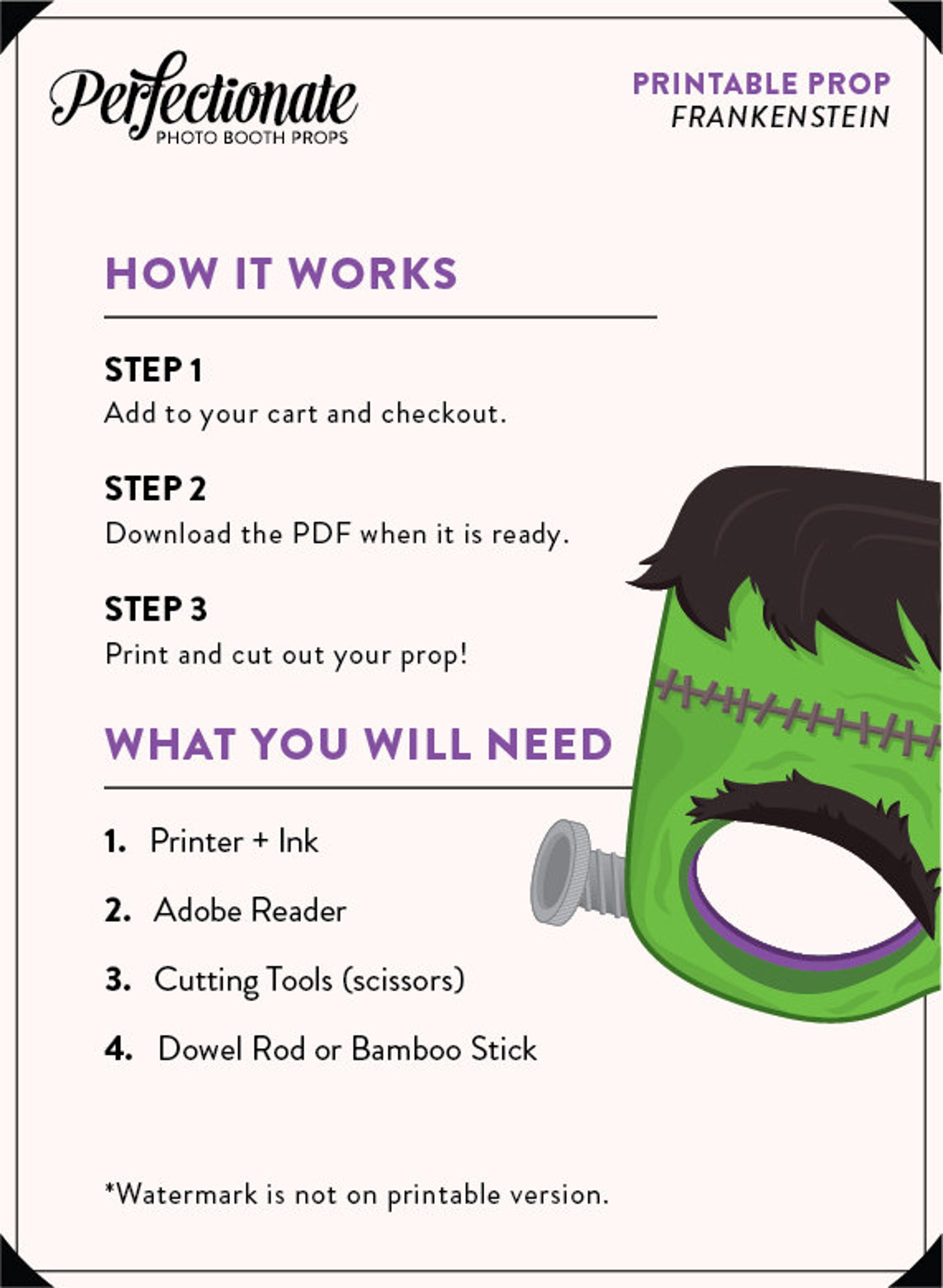 Frankenstein Mask Printable: Halloween Photo Booth Prop (PDF) - Etsy