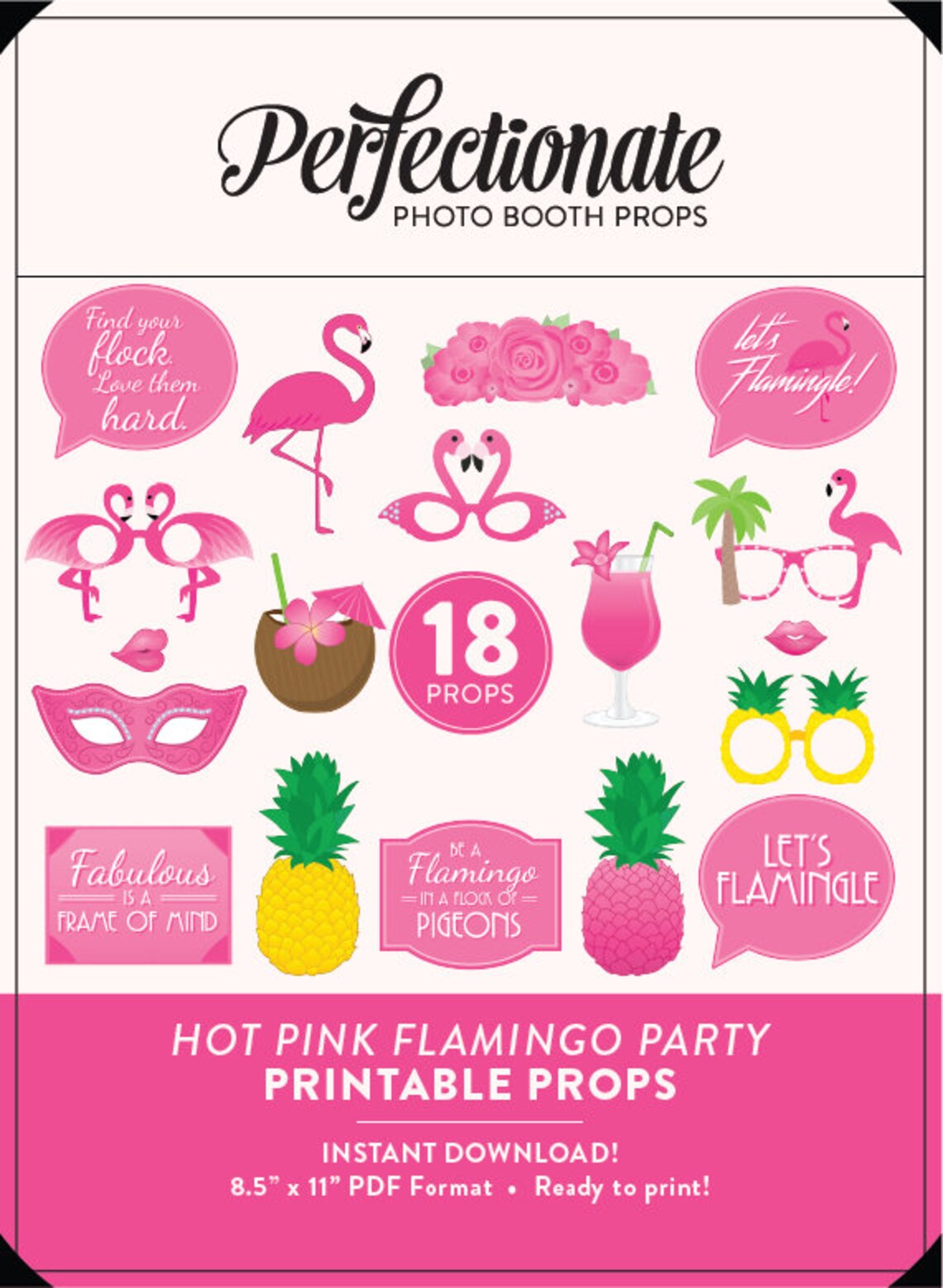 Flamingo Party Photo Booth Props: 18 Pink Printables (digital Download ...