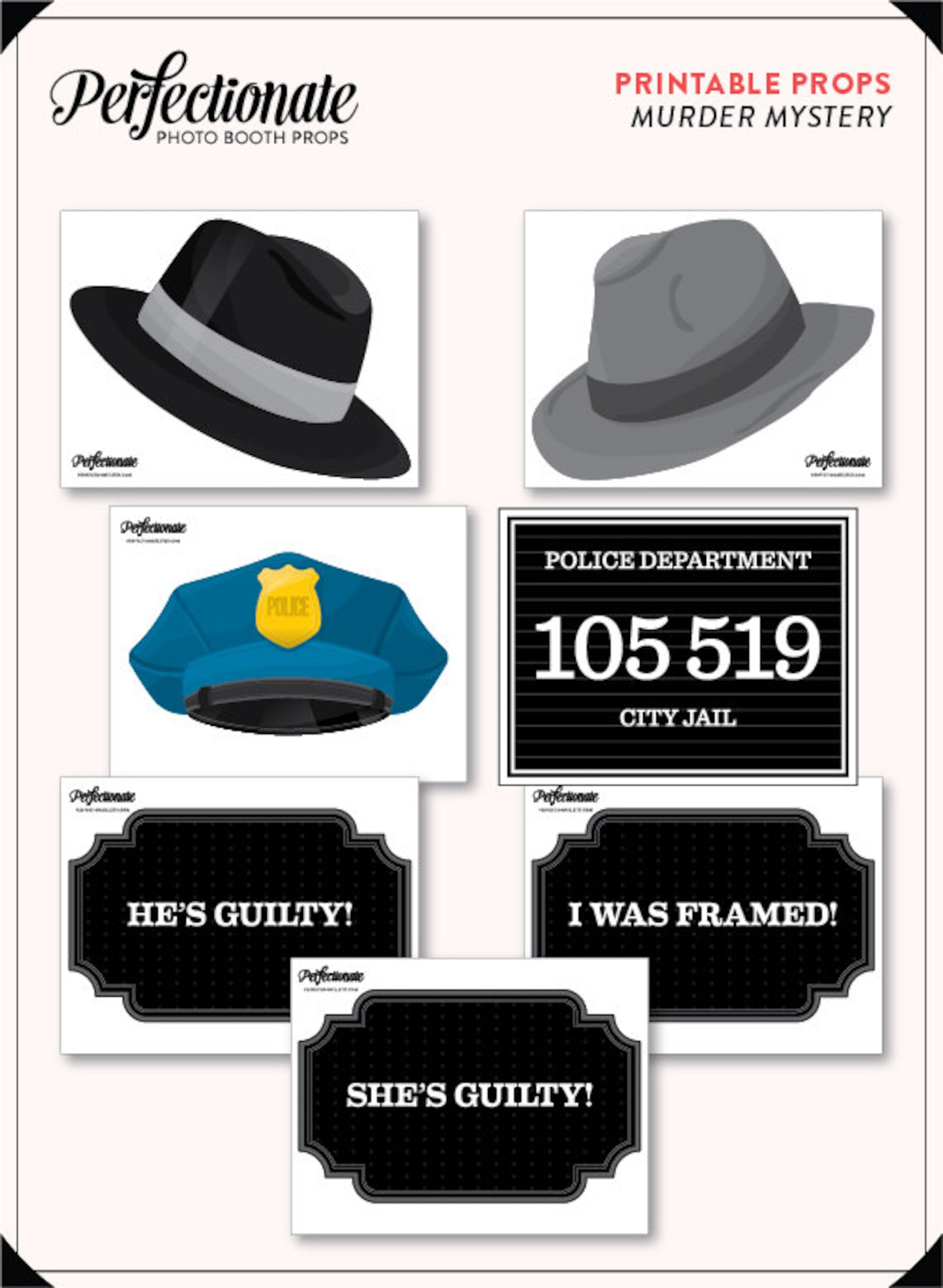 Murder Mystery Props | 26 Full Size Printable Props | Mugshot Sign ...