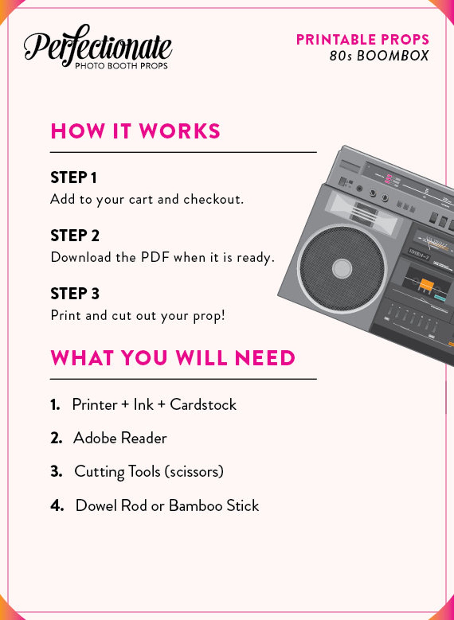 Printable 80s Boombox 2D Photo Booth Prop Instant Download - Etsy