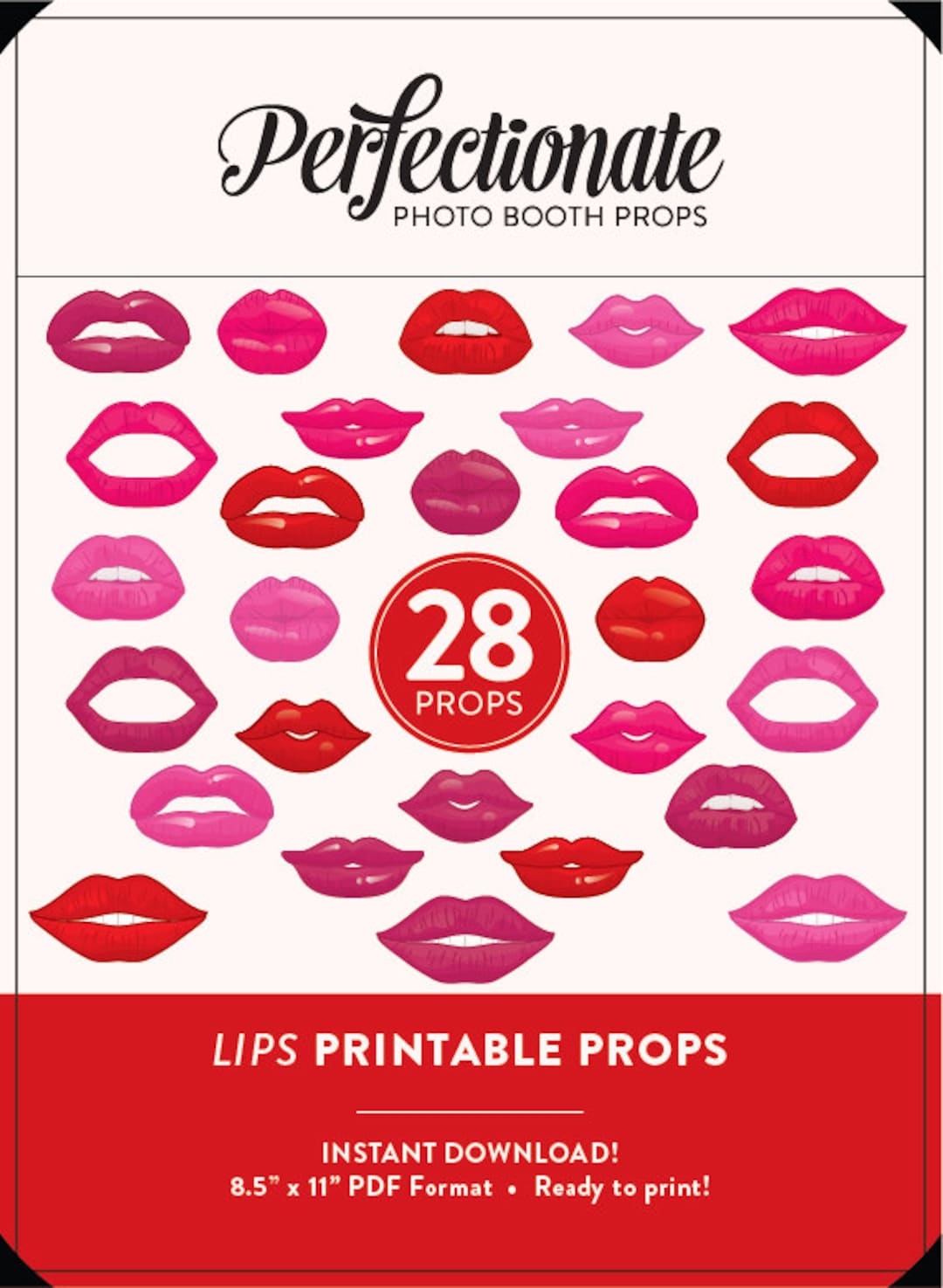 Printable Lips Photo Booth Props: 28 Clipart Designs (instant Download ...