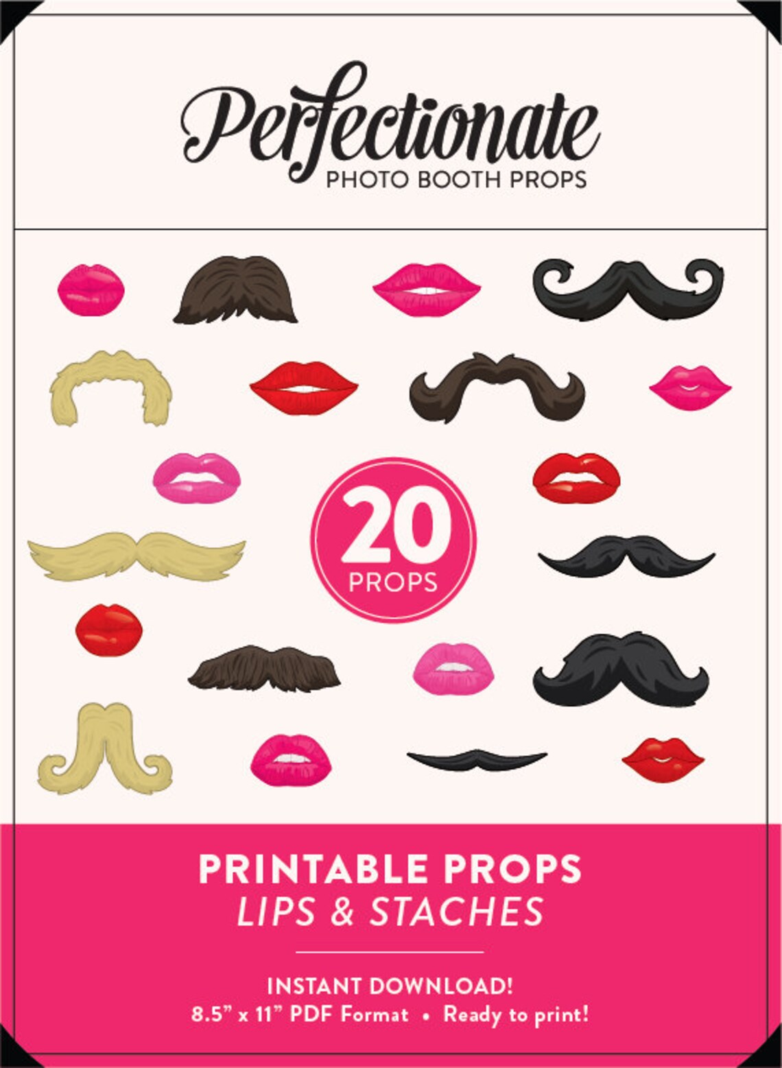 Printable Lips and Mustaches Props 20 Individual Styles | Etsy
