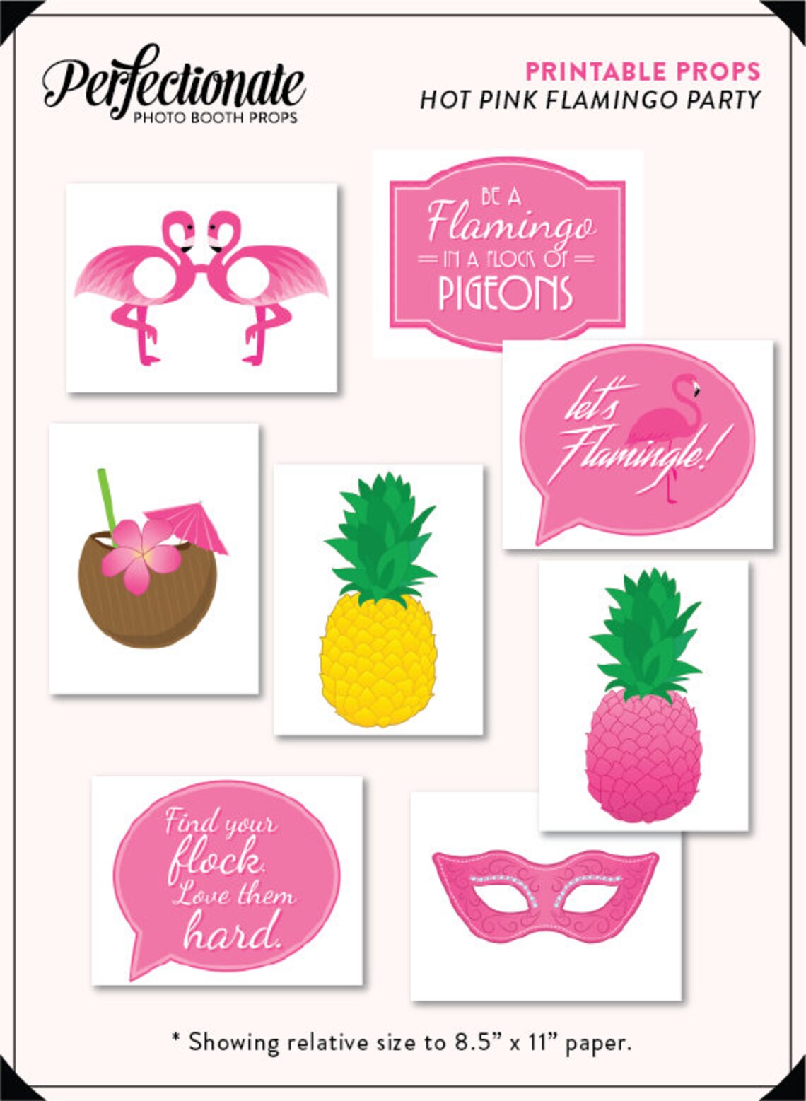Flamingo Party Photo Booth Props: 18 Pink Printables (digital Download ...