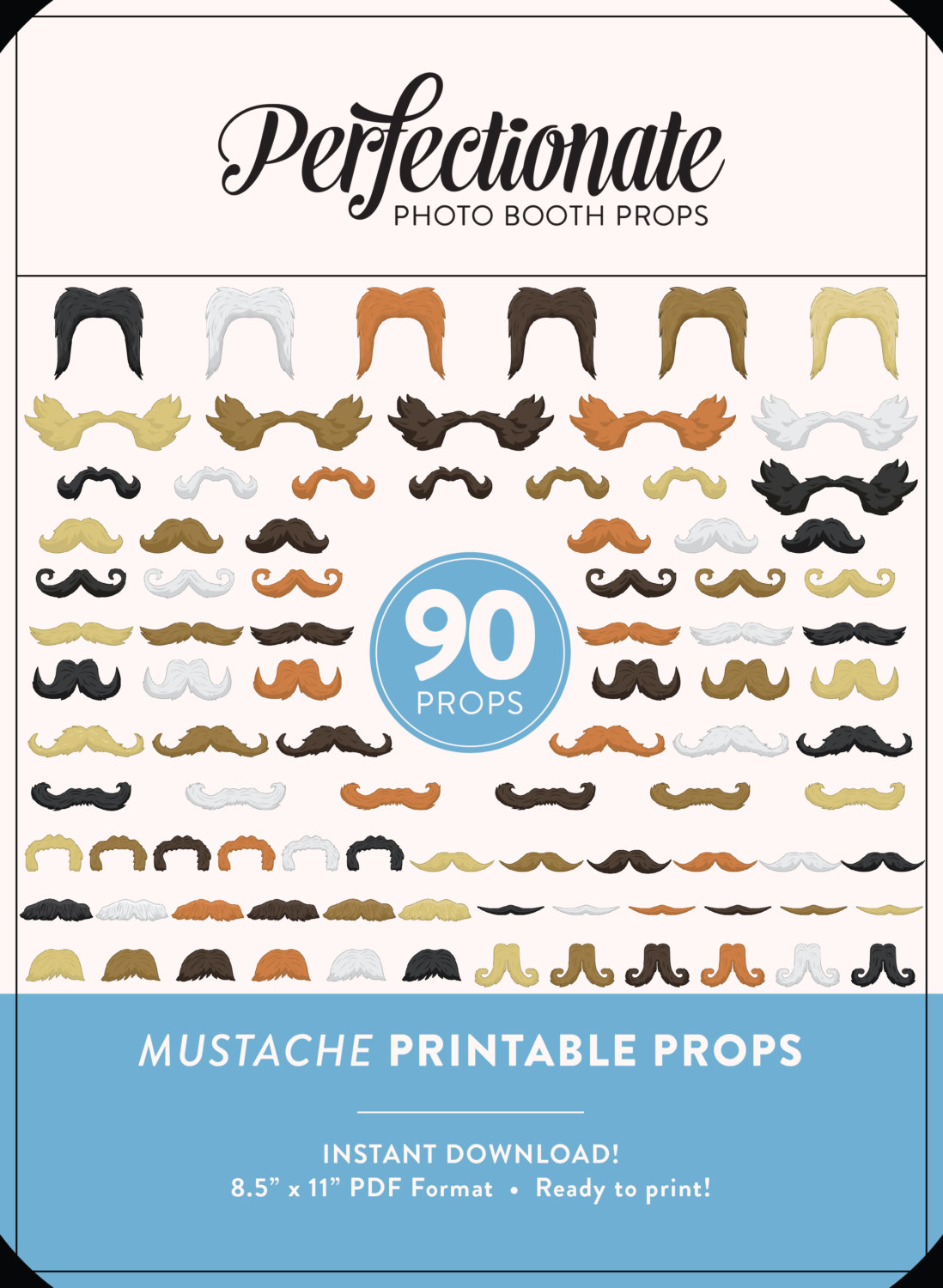 Printable Mustache Photo Booth Props 90 Instant Download | Etsy