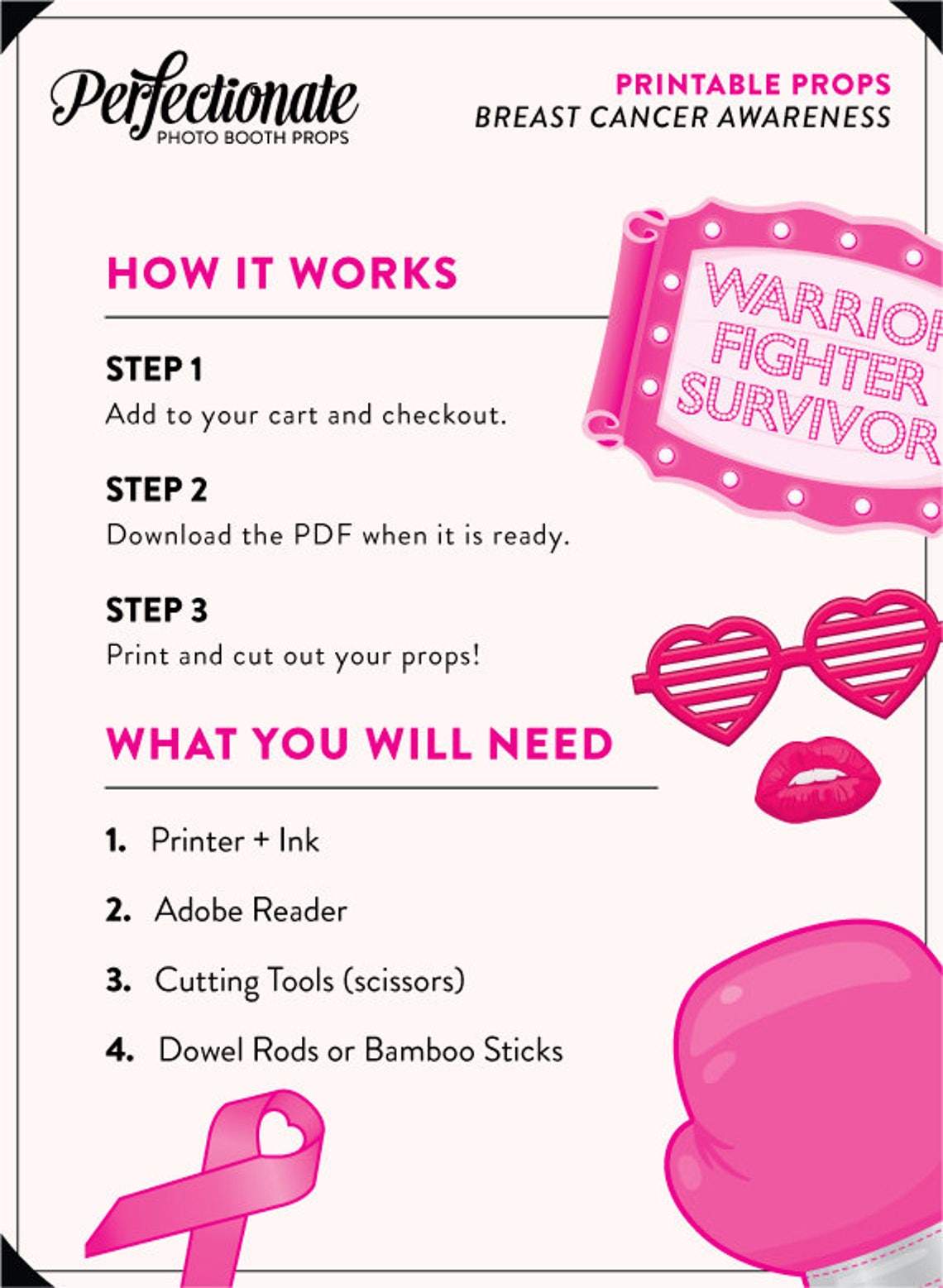 Breast Cancer Awareness Photo Booth Props: 33 Printables (digital ...