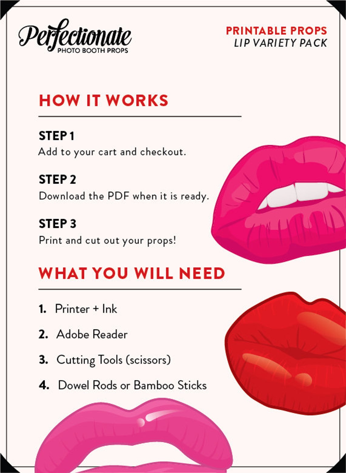 Printable Lips Photo Booth Props 28 Printable Lips Props | Etsy
