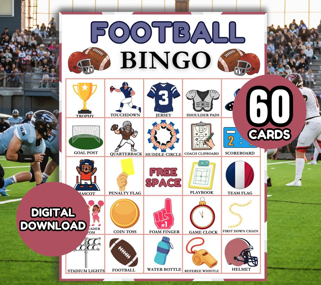 60 Football Bingo Cards for Large Groups, 2026 Super Bowl LX Classroom ...