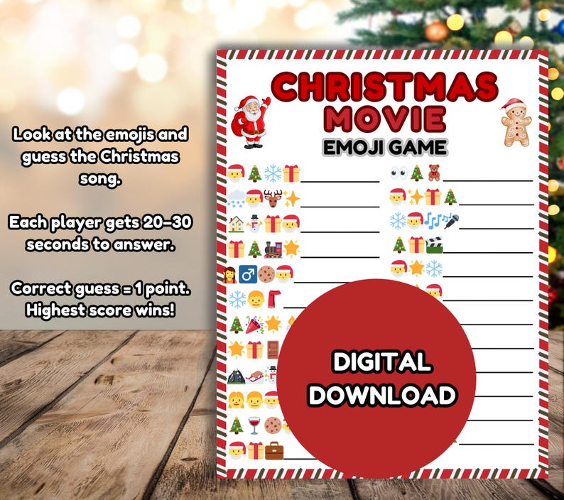 Christmas Movie Emoji Game, Printable Holiday Movie Guess Digital ...