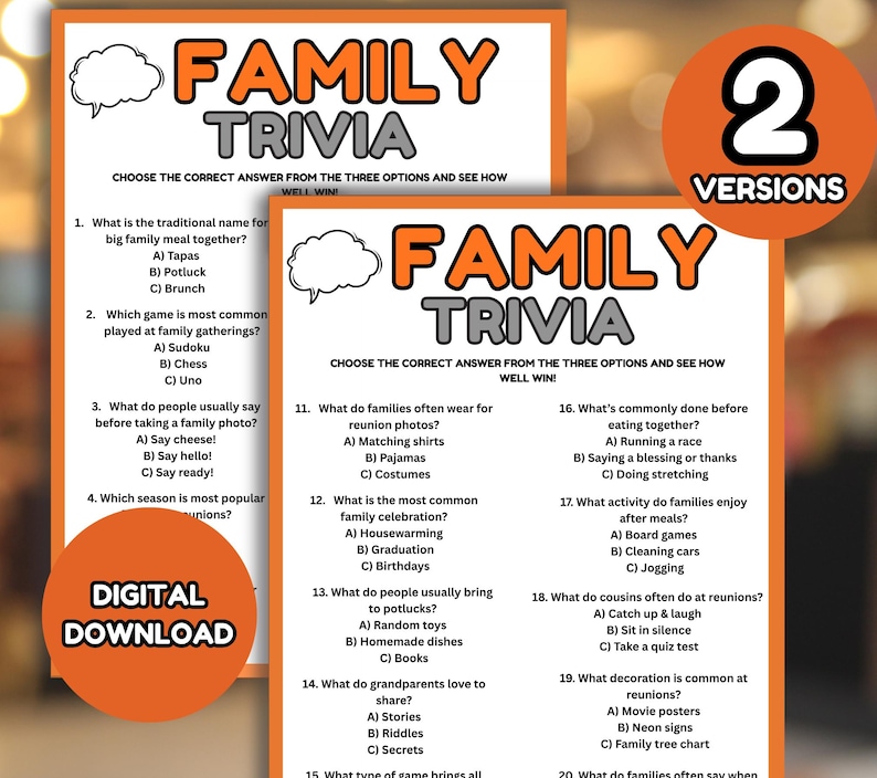 Family Reunion Trivia Questions Multiple Choice Easy Trivia Download ...