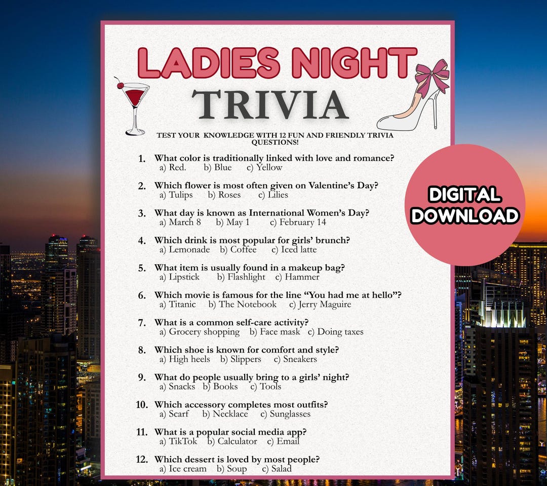 Ladies Night Trivia Game, Fun Ladies Night Game for Women, Girls Night ...