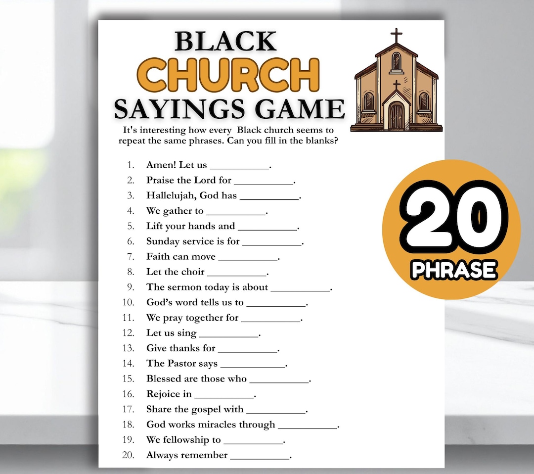Black Church Sayings Game, Printable Game for Family Adults Kids and ...