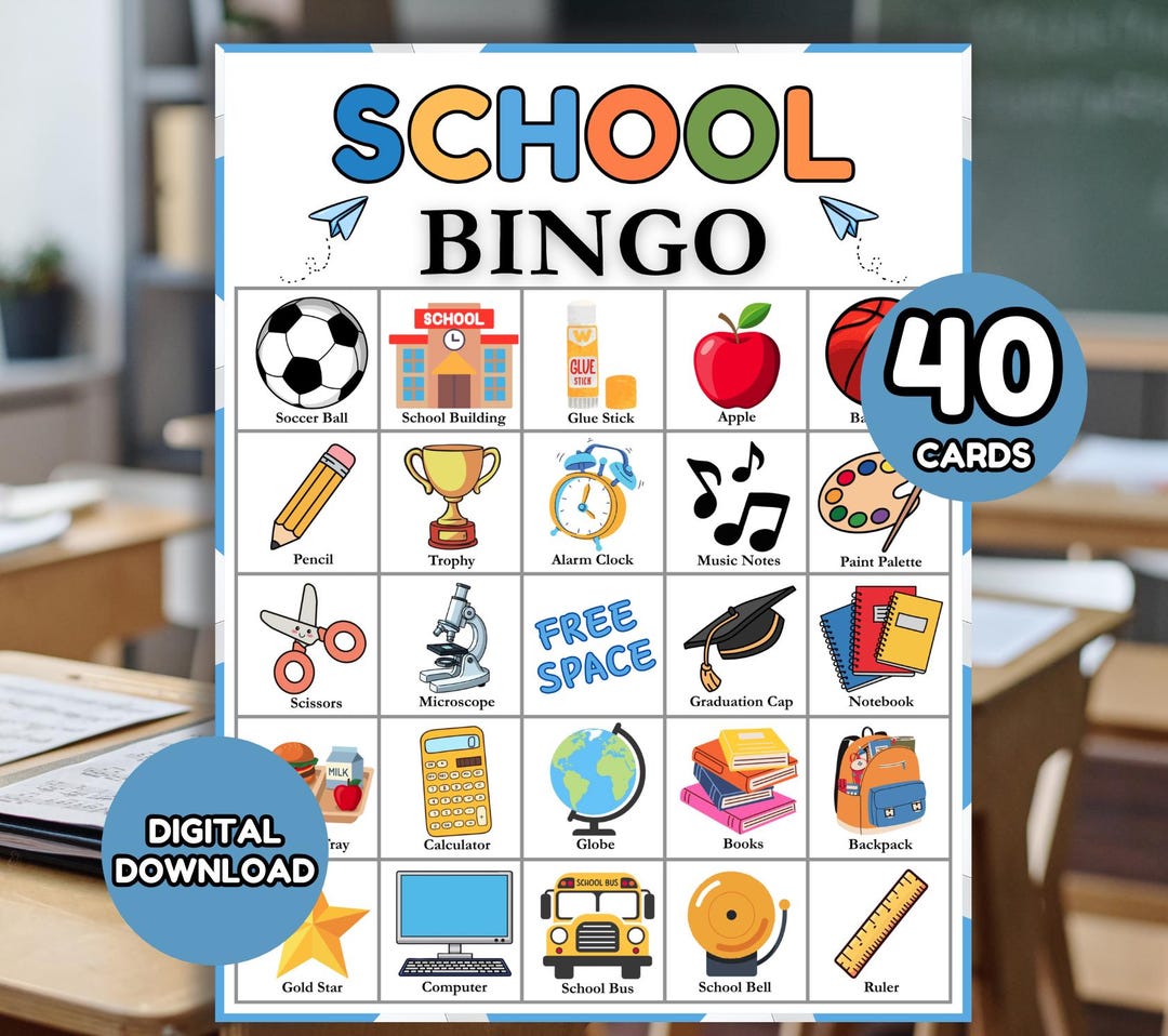 Printable School Bingo Game, Kids Classroom End of Year Activity Pack ...