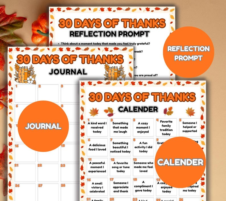 30 Days of Gratitude Challenge Calendar | Thanksgiving Activity Journal ...