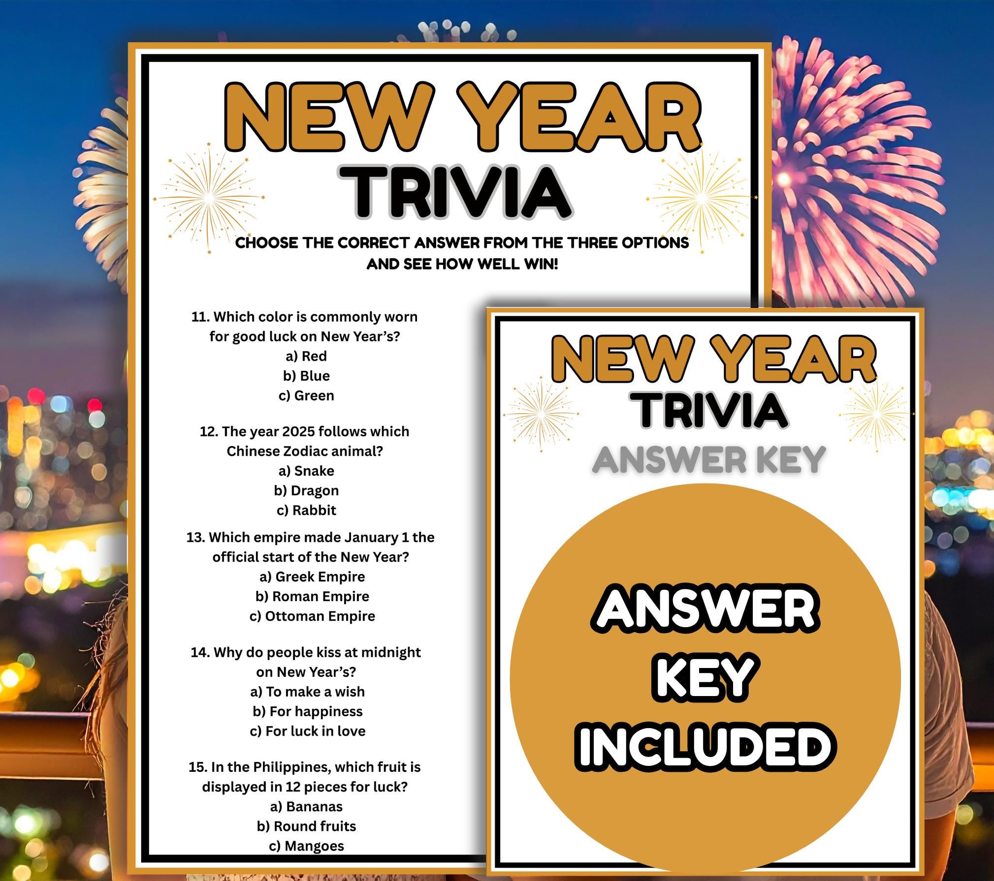 New Year’s Trivia Game Printable | NYE Quiz Questions & Answers | New ...