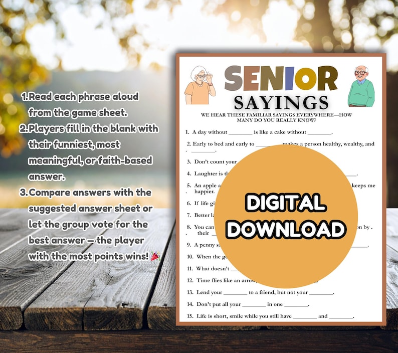 Senior Sayings Game, Fun Printable Senior Game for Elderly, Activity ...