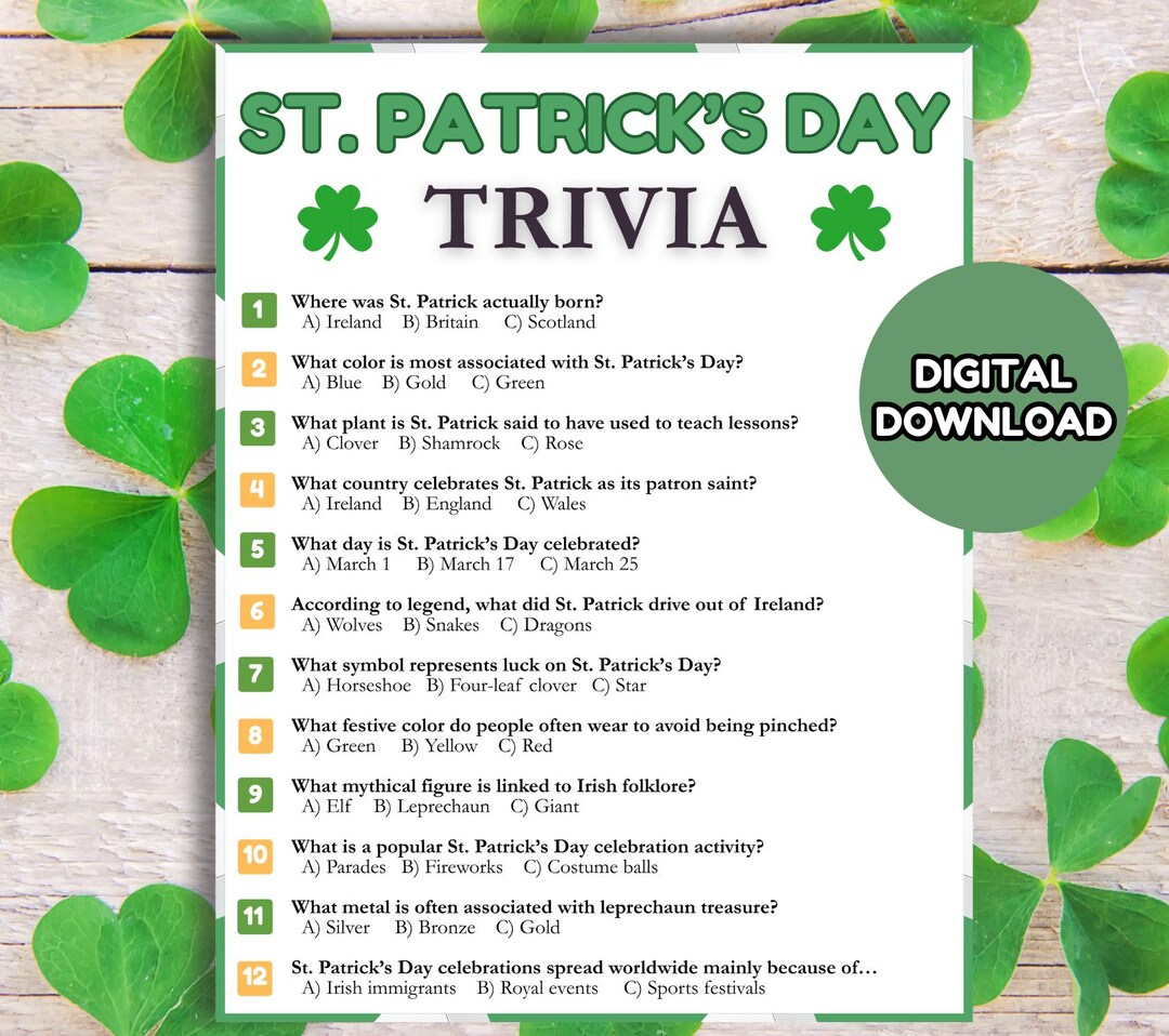 St Patrick's Day Trivia Game, Fun St Patricks Day Game for Kids Adults ...