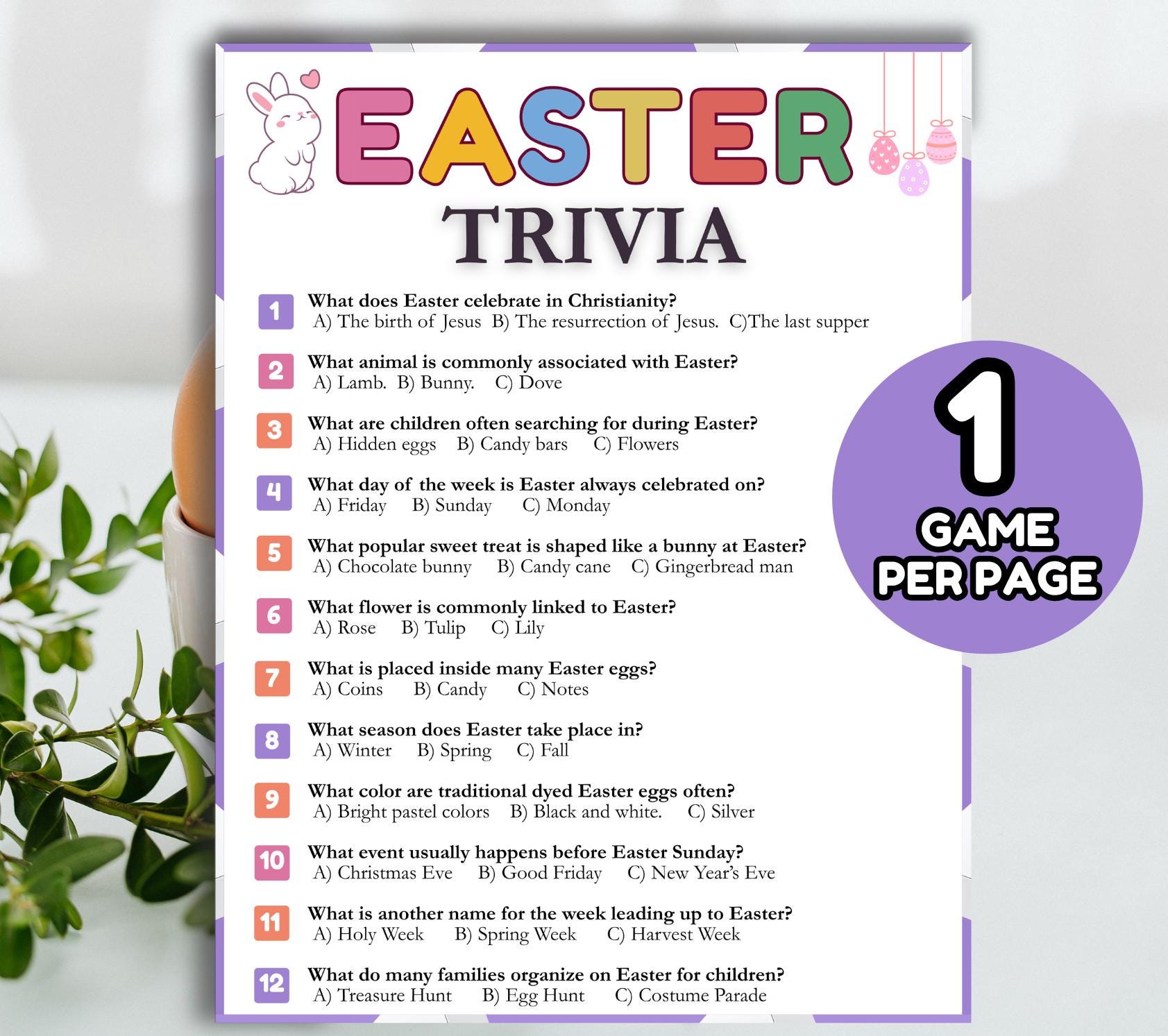 Easter Trivia Game, Easter Trivia Quiz, Easter Party Games, Printable ...