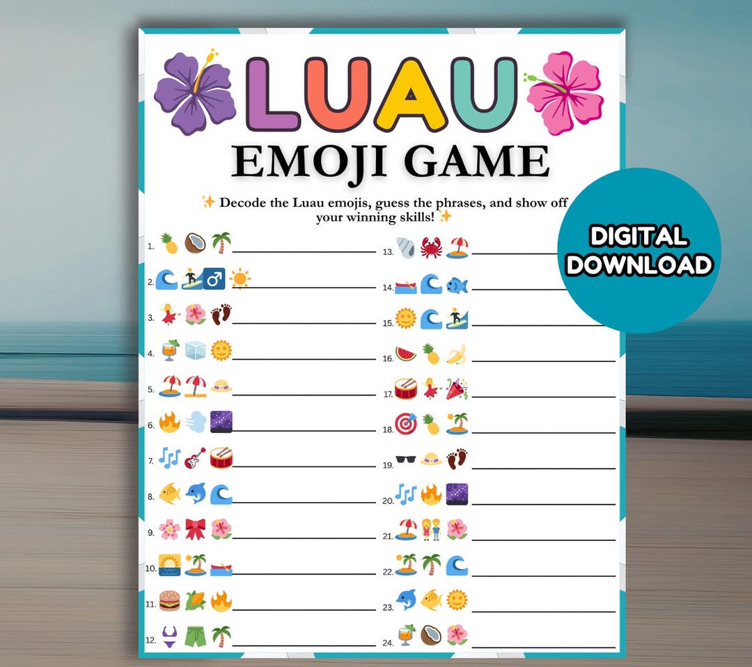 Luau Games Emoji Game, Luau Party Games, Hawaiian Themed Game, Summer ...