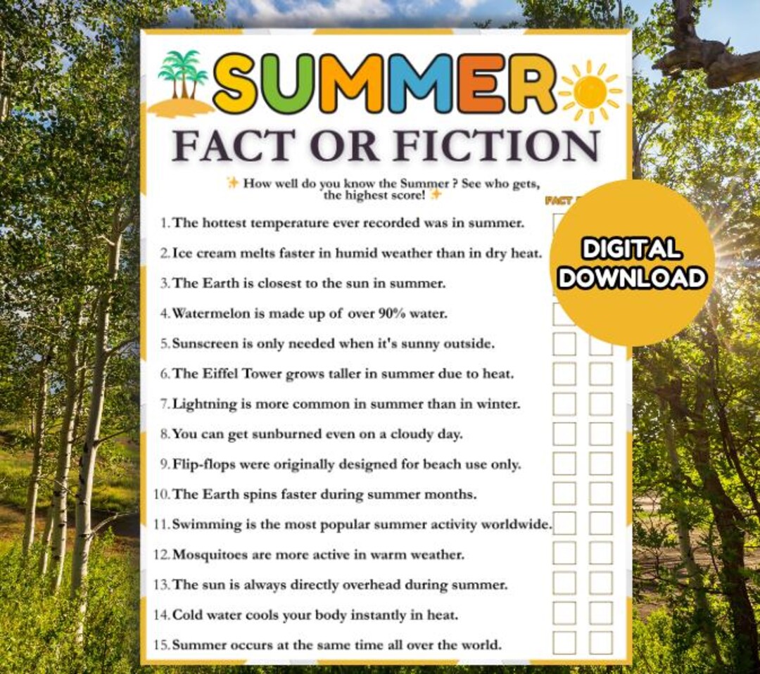 Summer Trivia Game, Summer Trivia Quiz, Summer Fact or Fiction Game ...