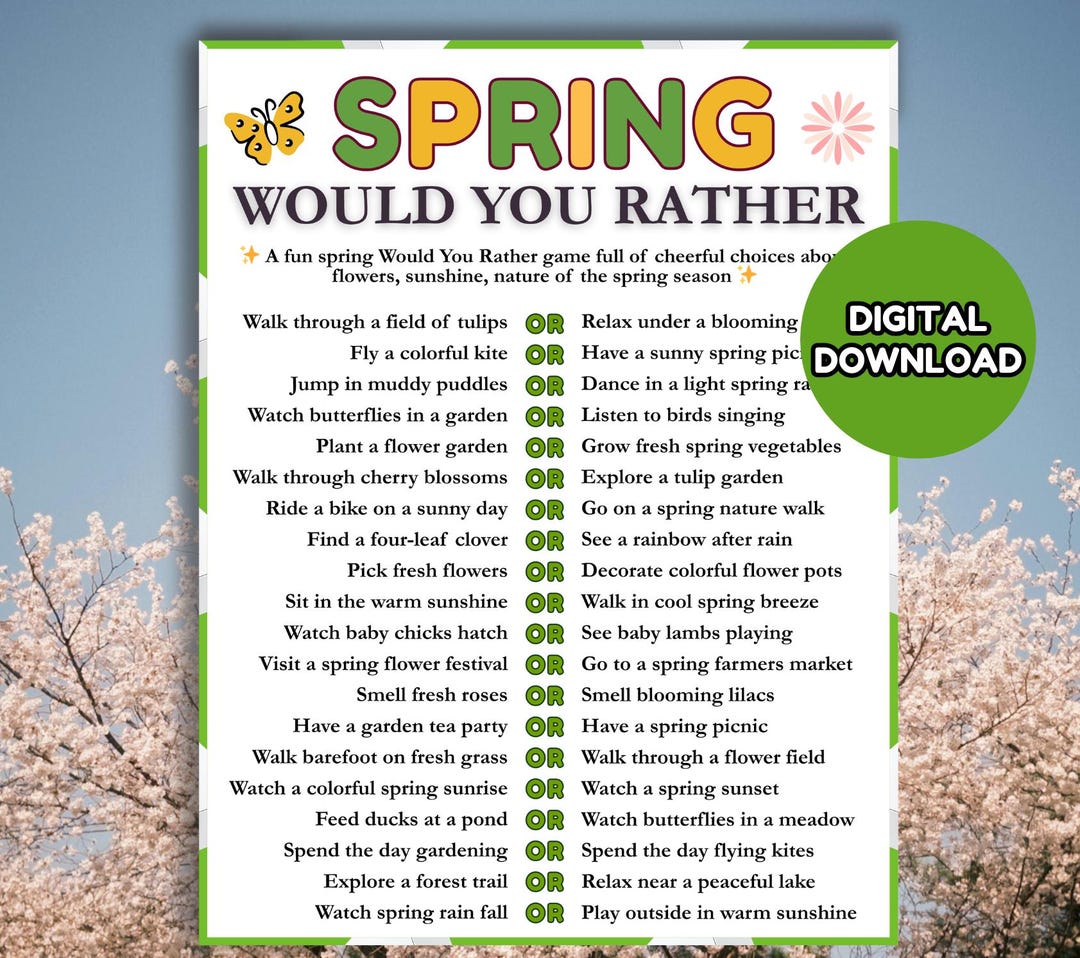 Spring Would You Rather Game, Printable Spring Game for Kids & Adults ...