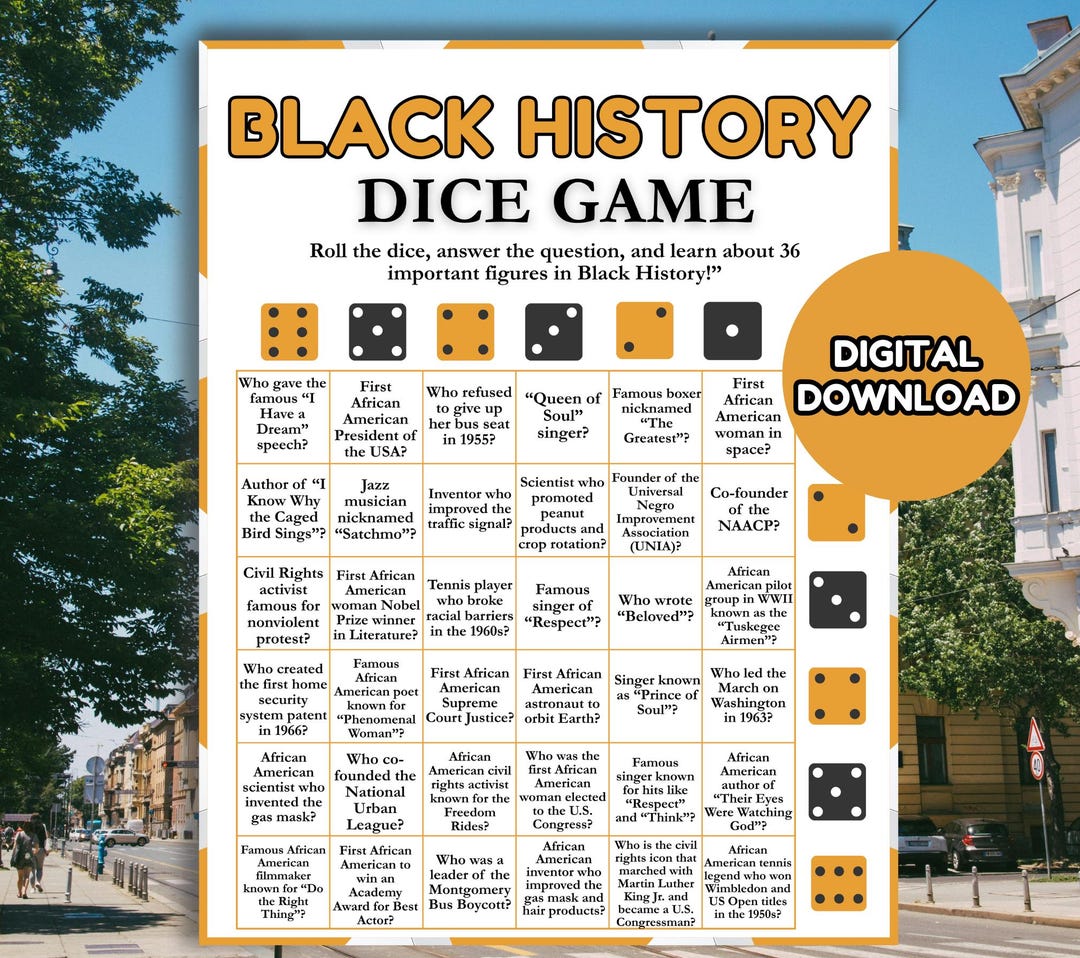 Black History Roll a Dice Game | Printable Black History Trivia Dice ...