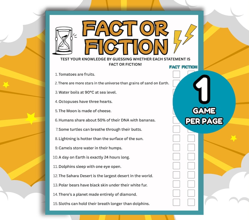Fact or Fiction True or False Game Question Game for Senior Adults Teen ...