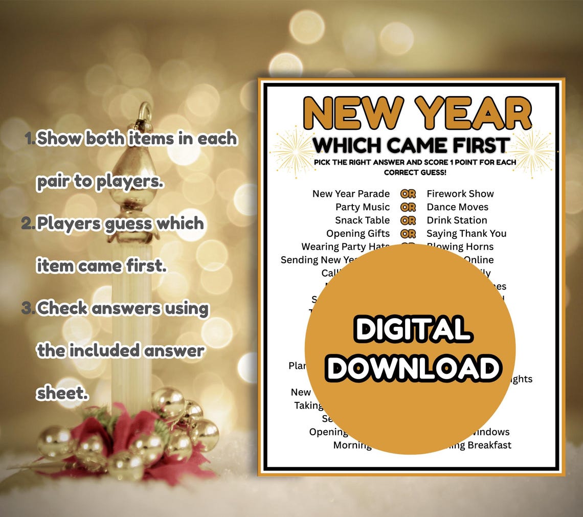 New Year Which Came First Game, Printable Trivia Questions, NYE Party ...