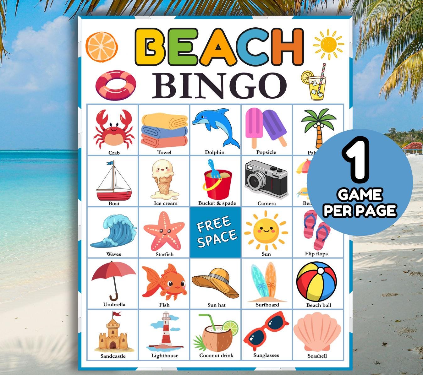 Beach Bingo, 60 Printable Beach Bingo Cards, Summer Bingo, Fun in the ...