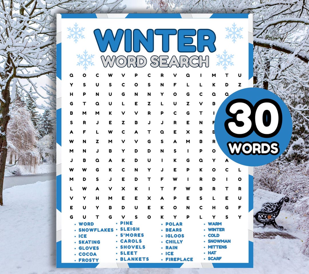 Winter Word Search Game, Printable Winter Party Game, Word Find Game ...