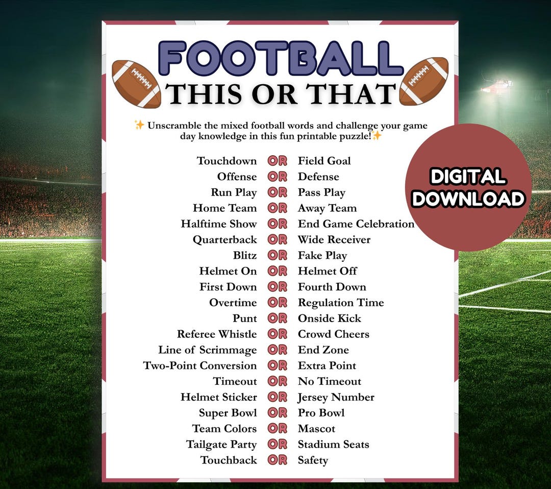 Football This or That Game, Super Bowl Would You Rather Activity, Game ...