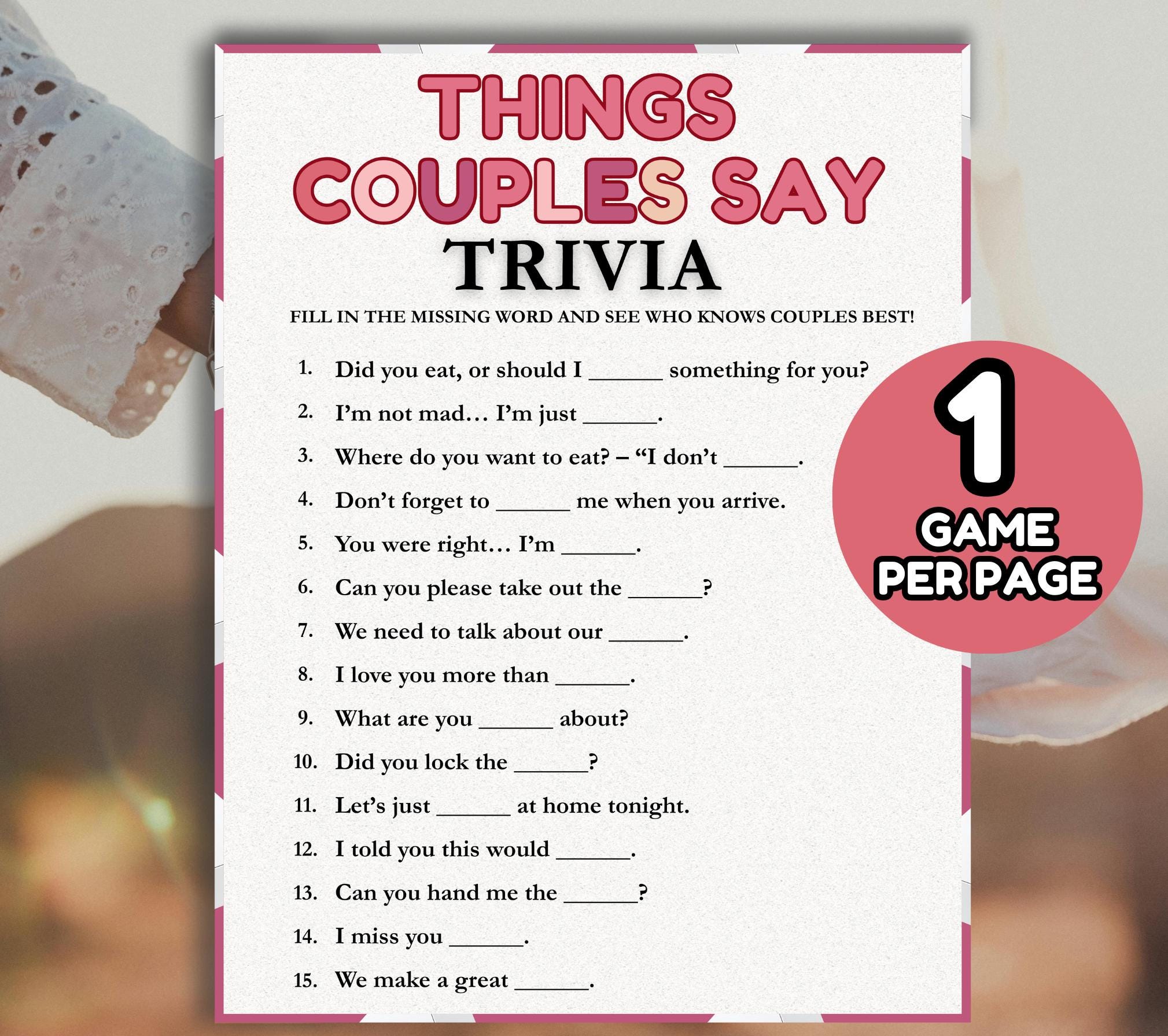 Things Couples Say Game, Fun Printable Couple Trivia Quiz, Anniversary ...