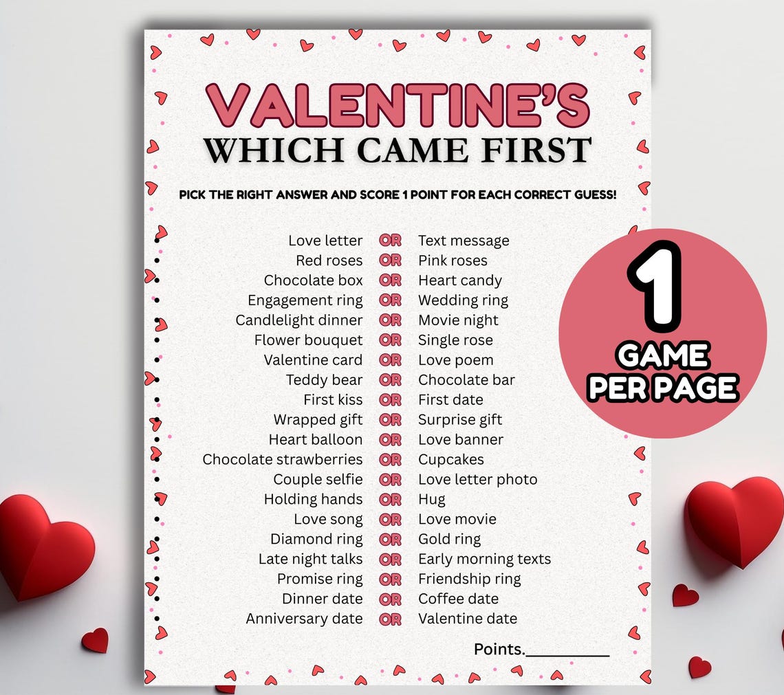 Valentine Which Came First Game Printable, Valentine Trivia With ...