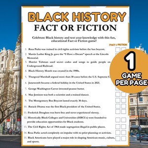 Black History Month Fact or Fiction Game, Fun Printable Black History ...