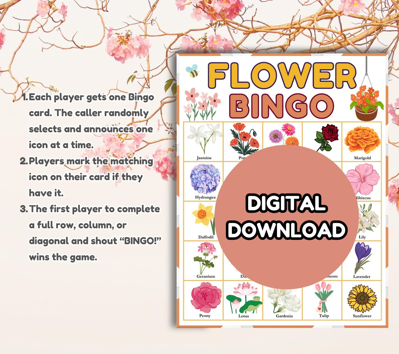 Flower Bingo, Spring Bingo, Garden Bingo, 50 Printable Flower Bingo ...