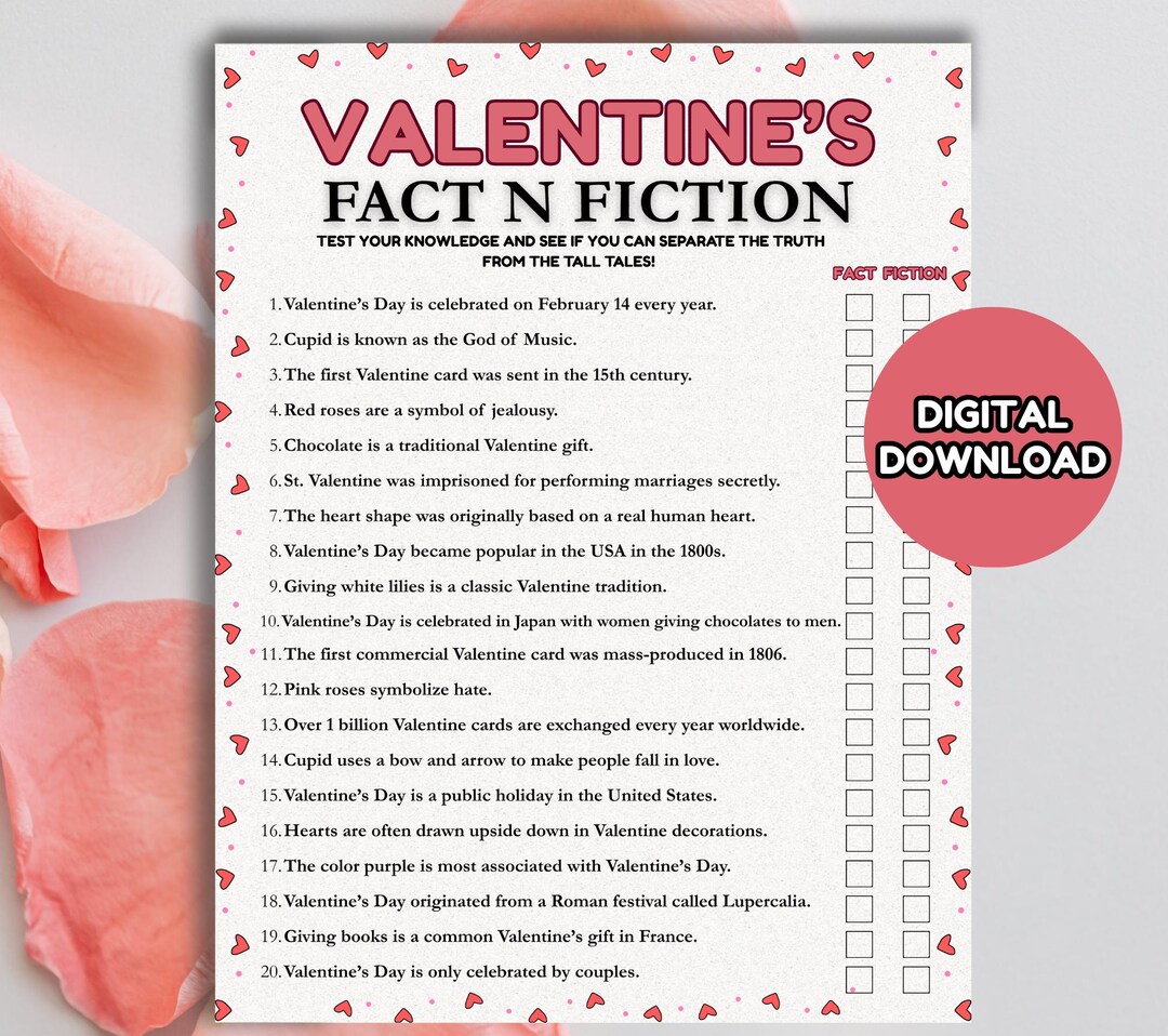 Valentine’s Day Fact or Fiction Game, Valentine Party Game, True or ...