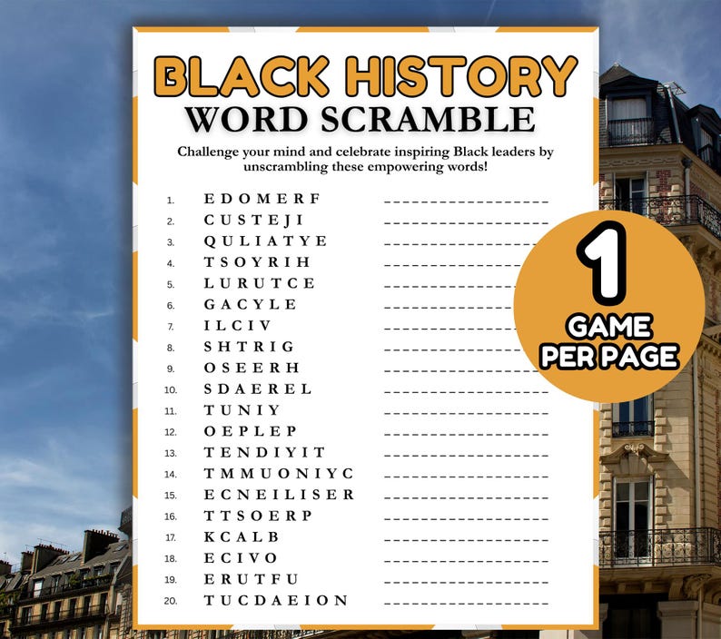 Black History Word Scramble Game, Funny Black Family Reunion Game for ...