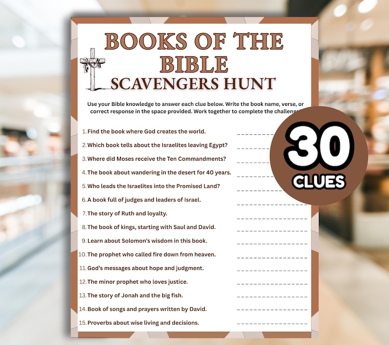 Books of the Bible Scavenger Hunt Bible Game Sunday School Bible Study ...