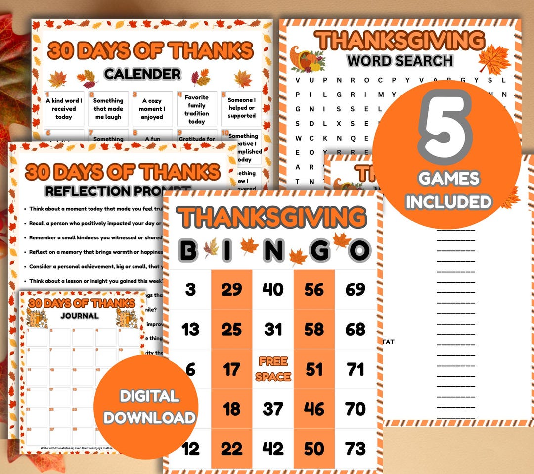 Thanksgiving Bingo Bundle, Word Games, Gratitude Journal (printable) - Etsy
