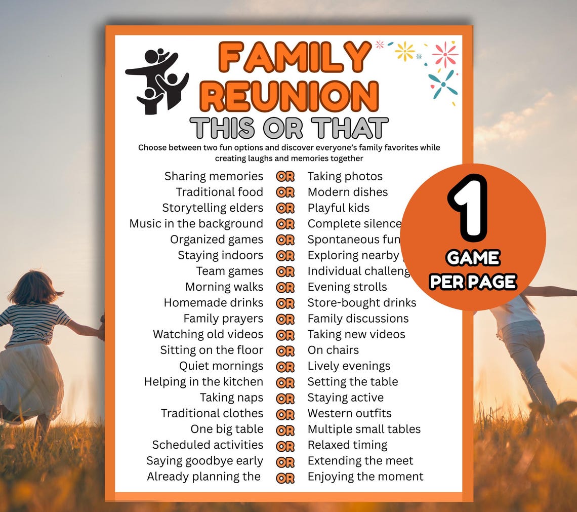 Family Reunion This or That Game, 40 Fun Pairs Printable, Family Game ...