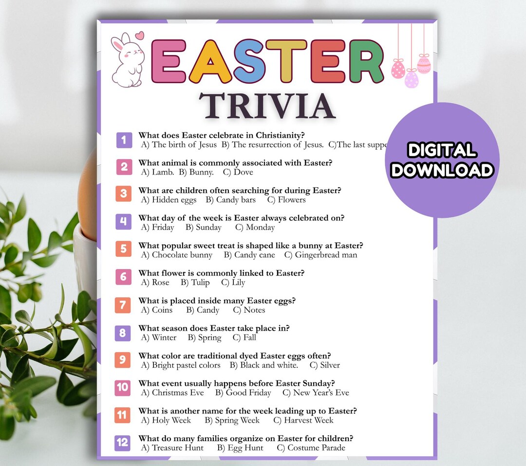 Easter Trivia Game, Easter Trivia Quiz, Easter Party Games, Printable ...