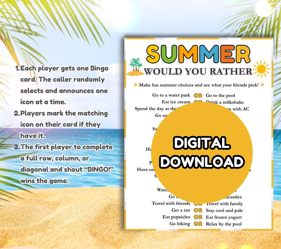 Summer Would You Rather Game Printable | Summer Fun Choices | Summer ...