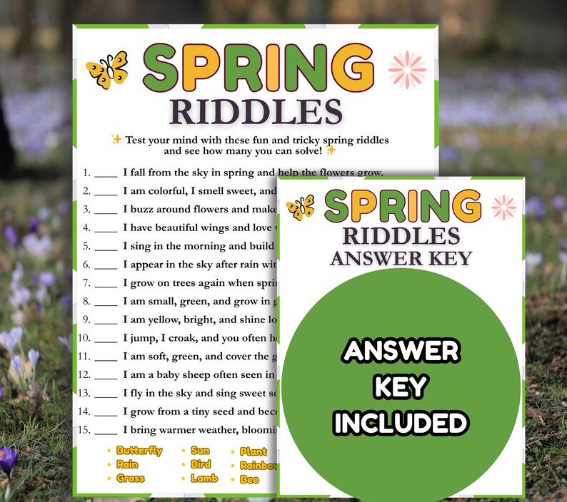Spring Riddle Game, Printable Spring Trivia Game, Riddle Quiz, Senior ...