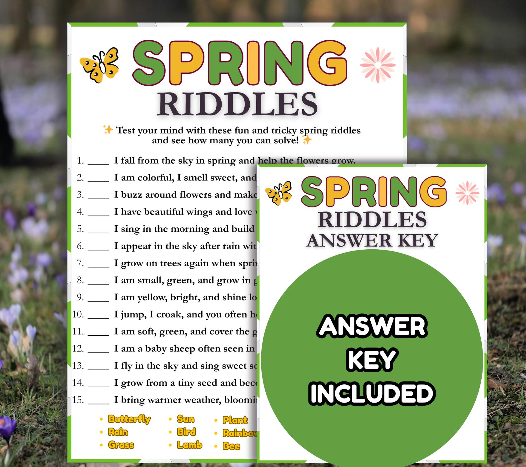 Spring Riddle Game, Printable Spring Trivia Game, Riddle Quiz, Senior ...