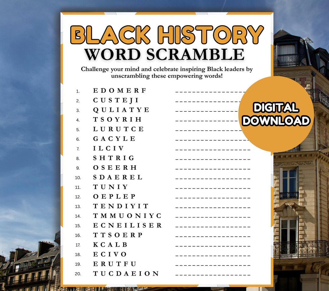 Black History Word Scramble Game, Funny Black Family Reunion Game for ...