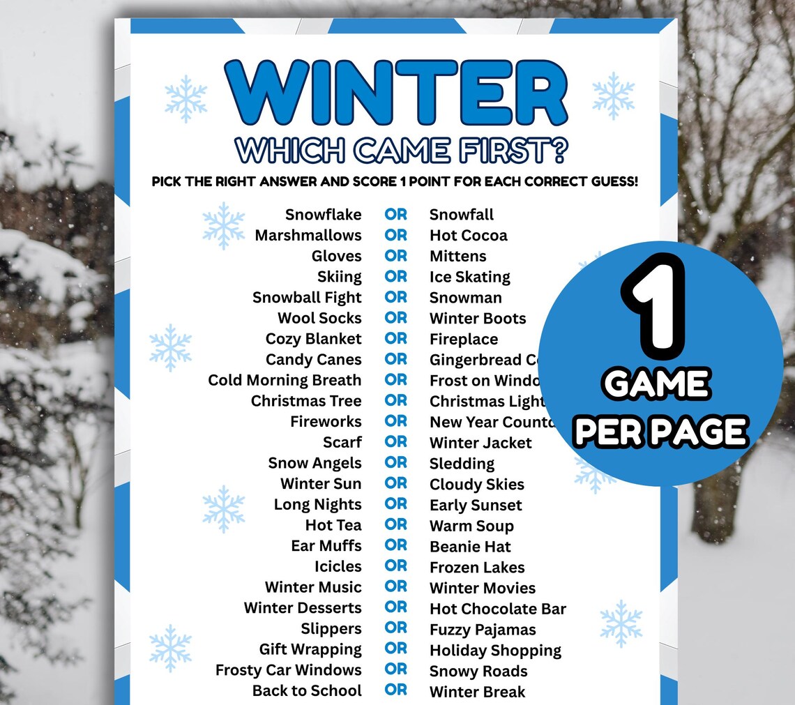 Winter Which Came First Game, December January Trivia Games Snow Day ...