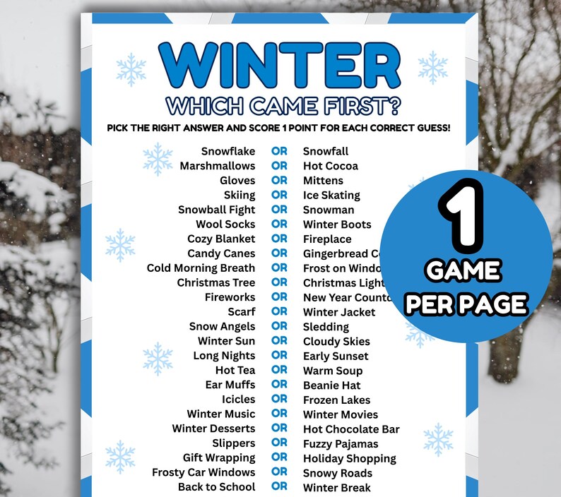 Winter Which Came First Game, December January Trivia Games Snow Day ...