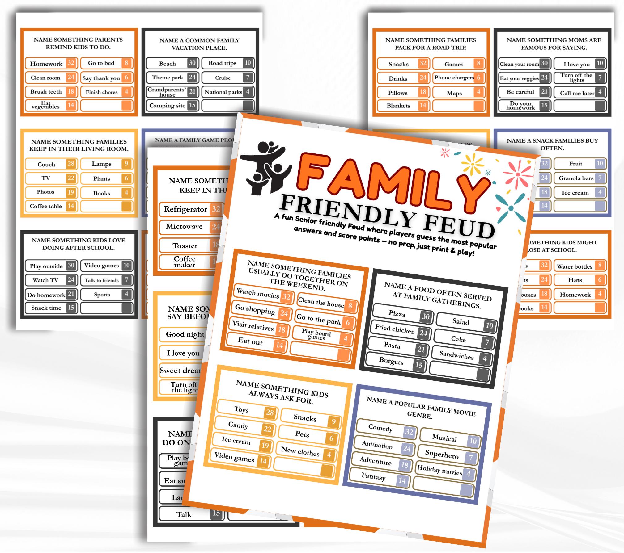 Family Feud Game, Fun Printable Family Reunion Game for Kids Adults ...