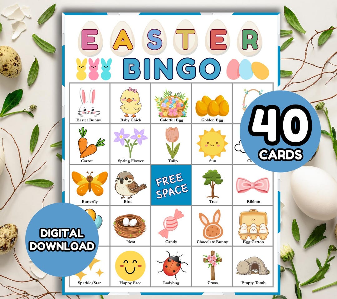 Easter Bingo, 40 Easter Bingo Cards, Printable Easter Activity for Kids ...