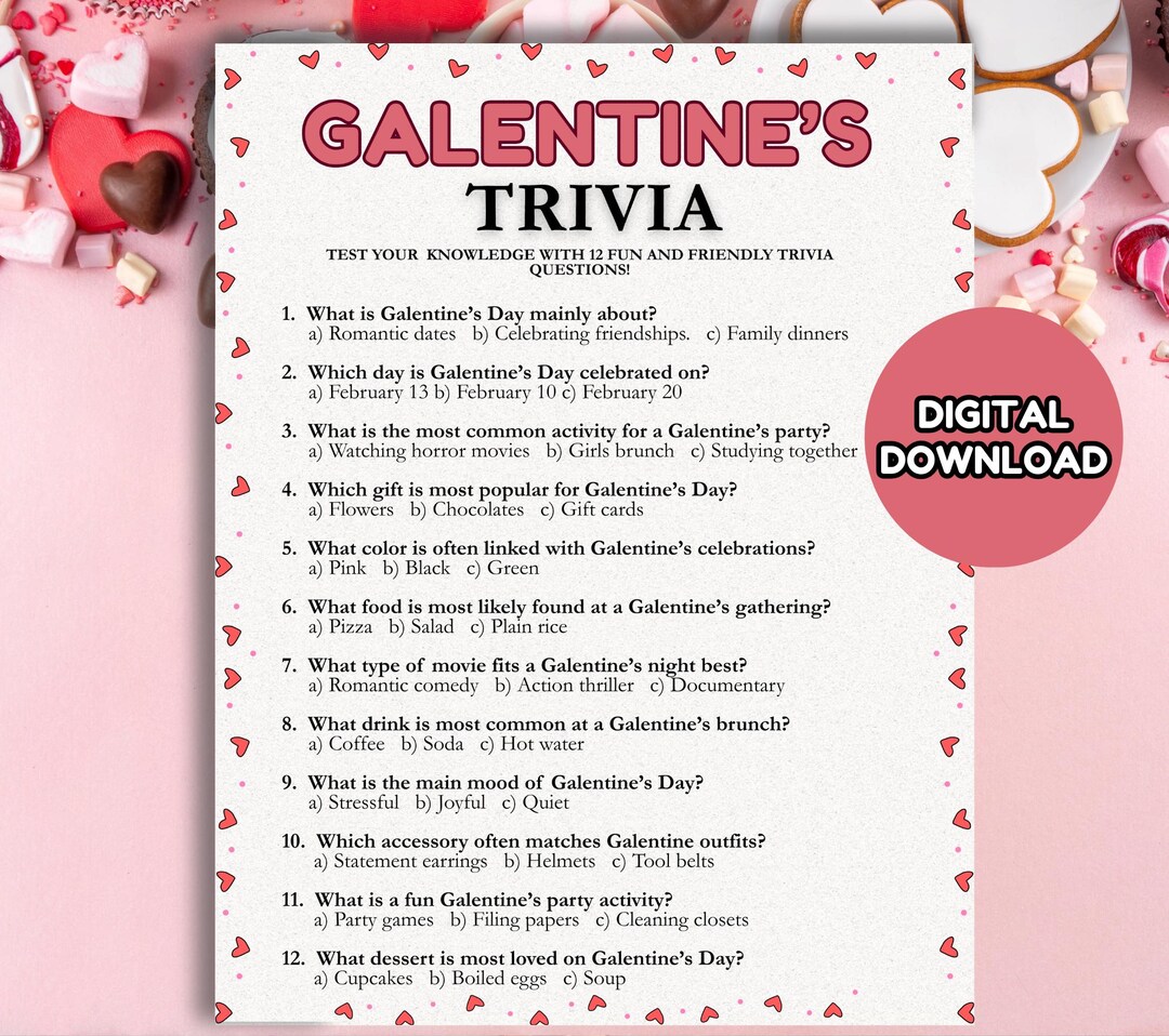 Galentine's Trivia Game, Fun Printable Galentines Day Game, Group ...