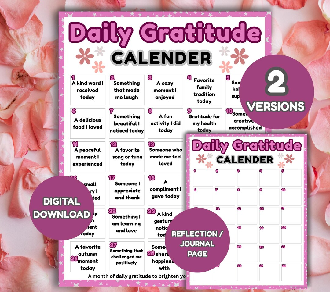 30 Days of Gratitude Challenge, Mindfulness Gratitude Calendar, Daily ...